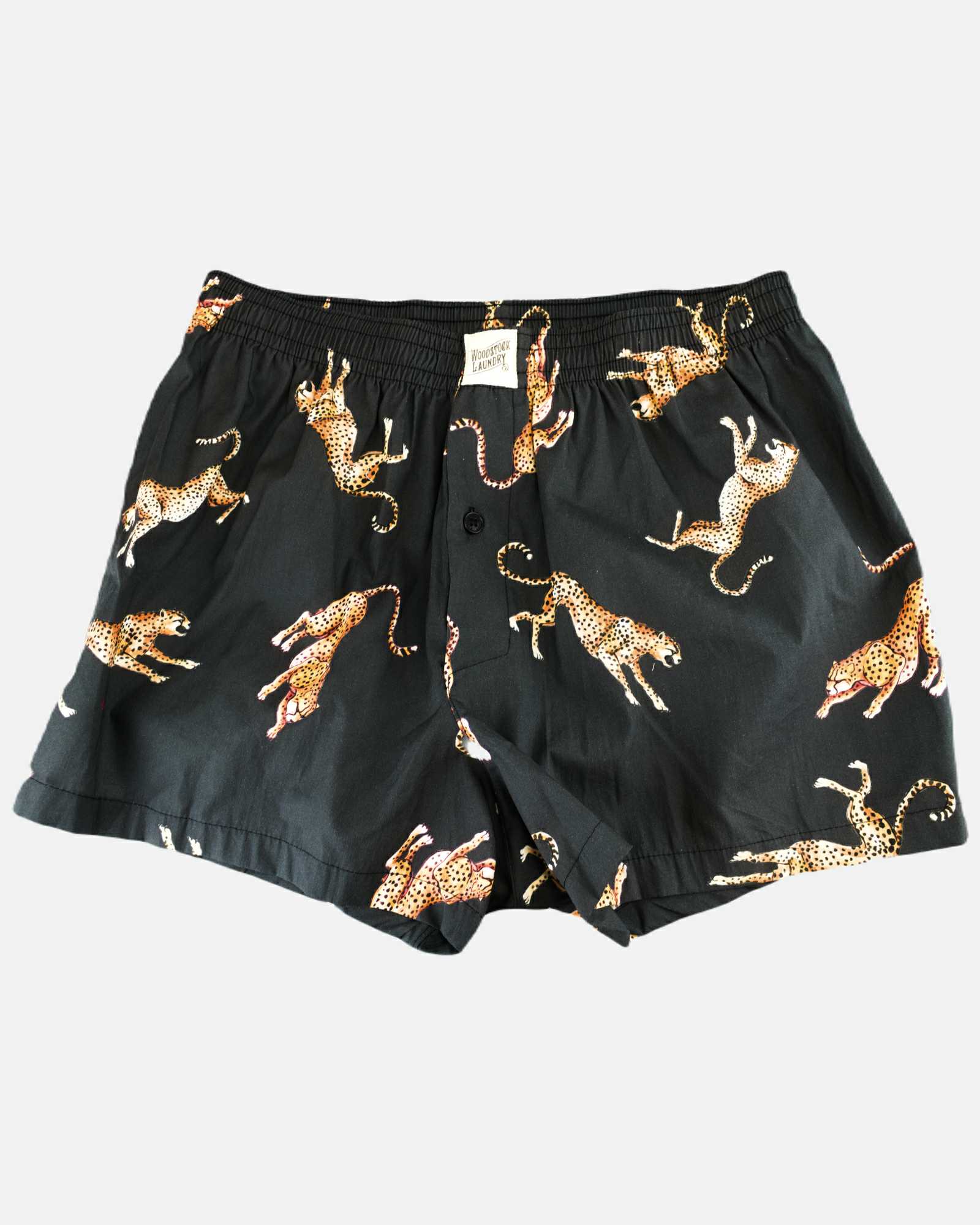 Men's Black Boxers - Jumping Cheetah | Woodstock Laundry EU